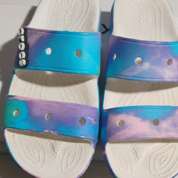 CROCS | Shoes | Crocs Blue And Purple Sandals With Metallic Straps ...